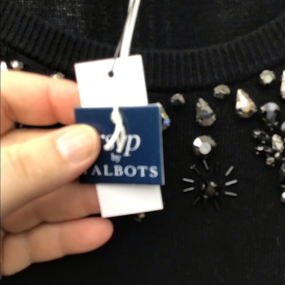 Talbots | Sweaters | Nwt Talbots Pretty Black Jeweled Neck Sweater ...